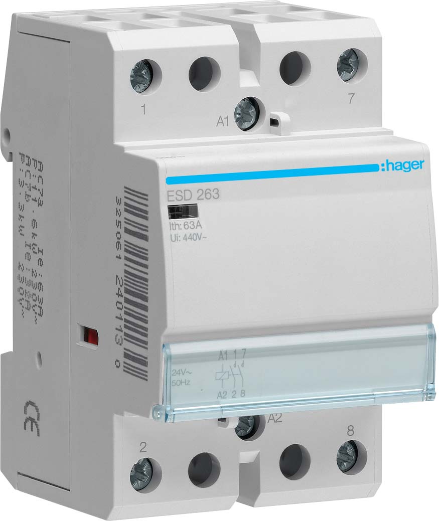 Контактор модульный, 2н.о., AC1/AC7a 63A, Uупр.=24В 50Гц, ширина 3М ...