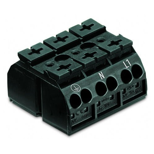 Terminal block, 3Px4x1.5 ... 4mm2, for copper. lane (PE-N-L1), black ...